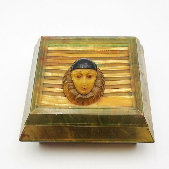 Antique French celluloid powder box, Art Decò powder … - Gem