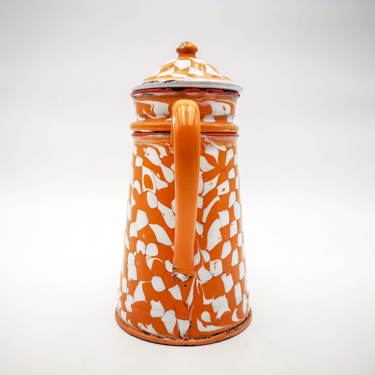 Antique Enamel French Coffee Pot Rare Orange Droopy Checks - Etsy
