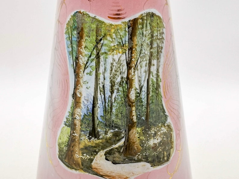 Antique French Pink ENAMEL BODY PITCHER hand painted wood | Etsy