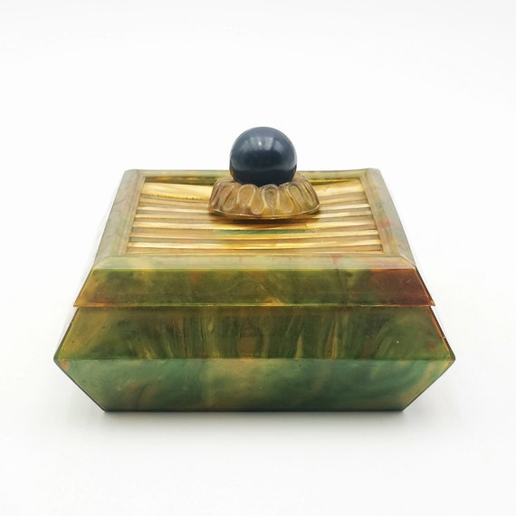 Antique French celluloid powder box, Art Decò powder … - Gem