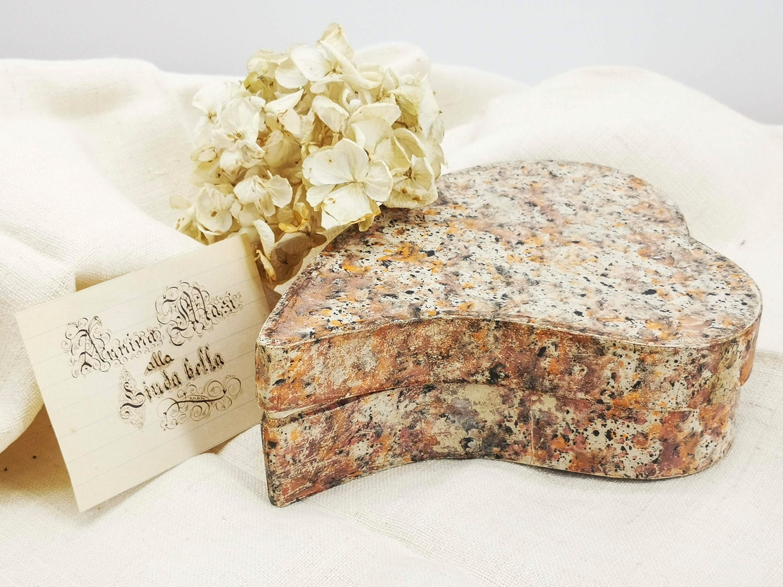 Antique Italian Box Heart Shape Box Covered With Marbled - Etsy