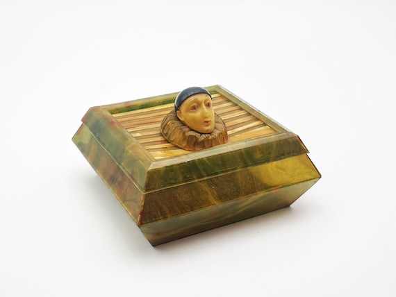 Antique French celluloid powder box, Art Decò powder … - Gem