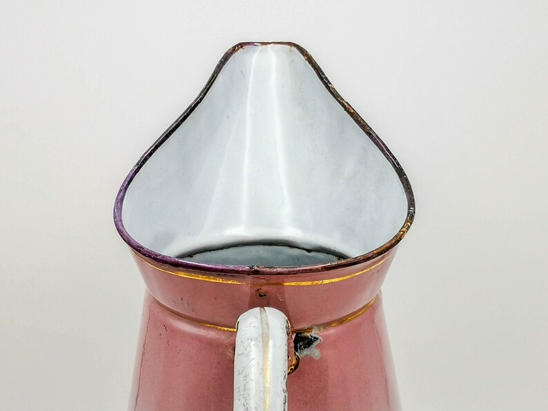 Antique French Pink ENAMEL BODY PITCHER hand painted wood | Etsy