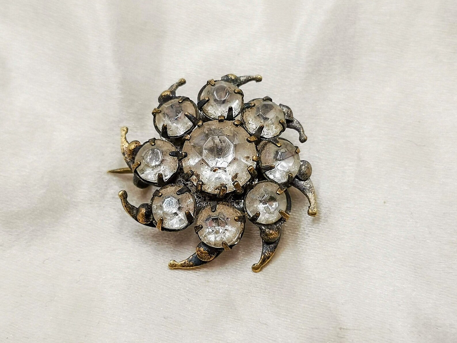Antique French Brooch Flower Shape Brooch White Rhinestones - Etsy