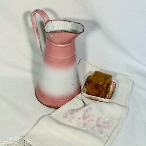 Antique French Enameled Body Pitcher, Pink to White Shades, Shabby Chic ...
