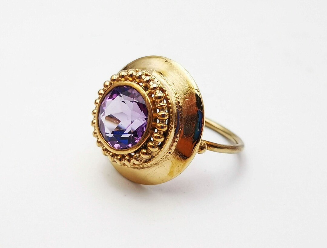 Antique French Pinchbeck Ring, Victorian Purple Glass Stone - Etsy