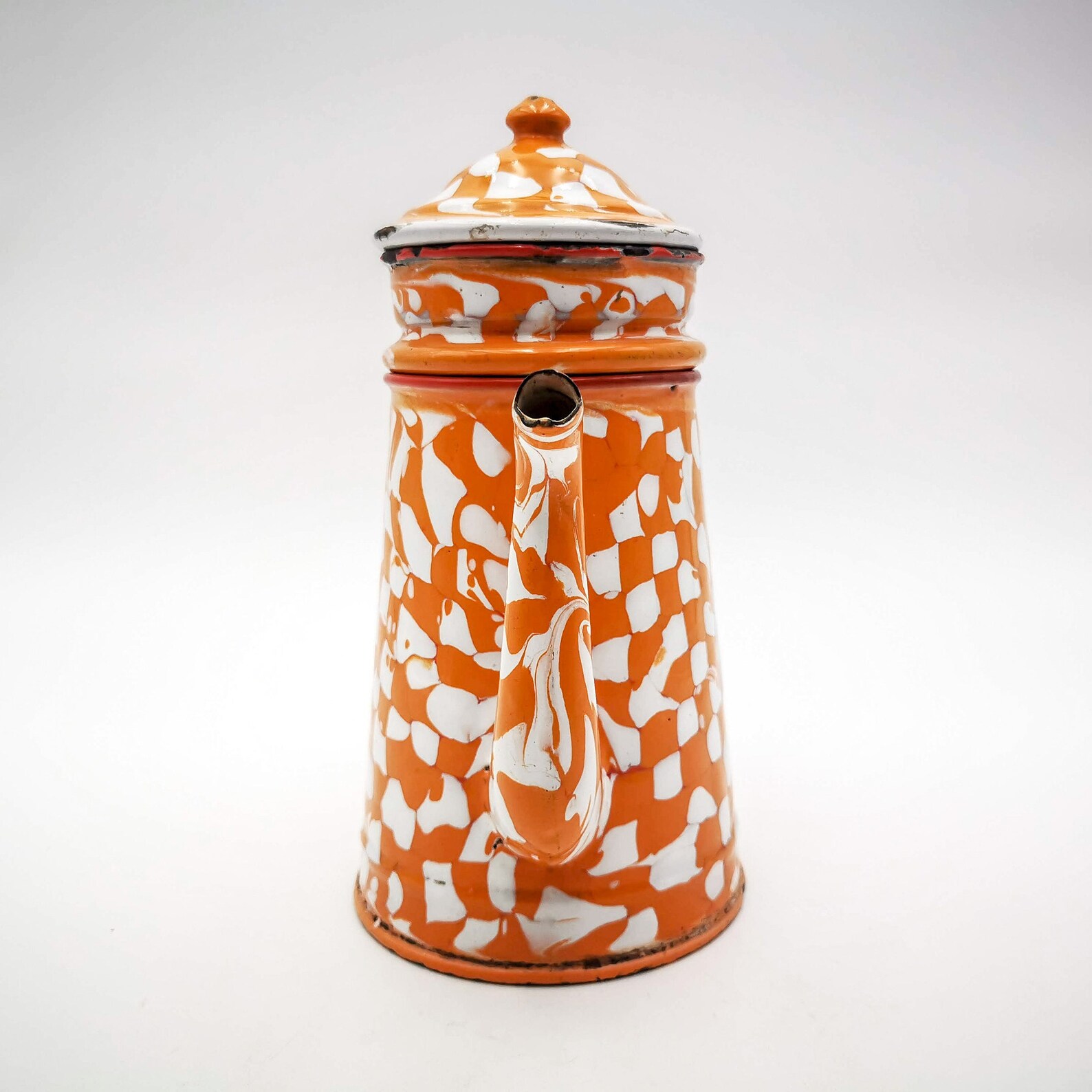 Antique Enamel French Coffee Pot Rare Orange Droopy Checks - Etsy