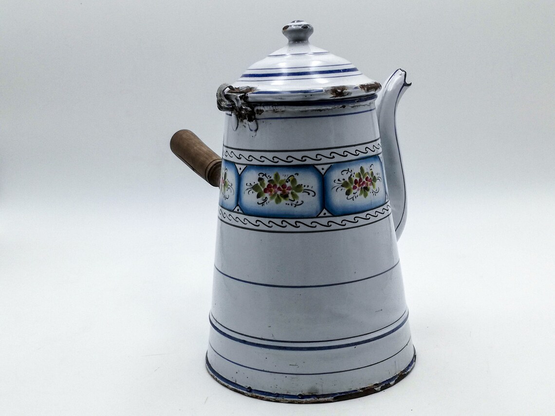 Enamel French COFFEE BIGGIN White Base & Hand Painted - Etsy