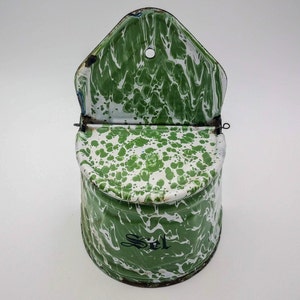 Antique French Enameled SALT BOX, Marbled Decor Green & White, Vintage ...