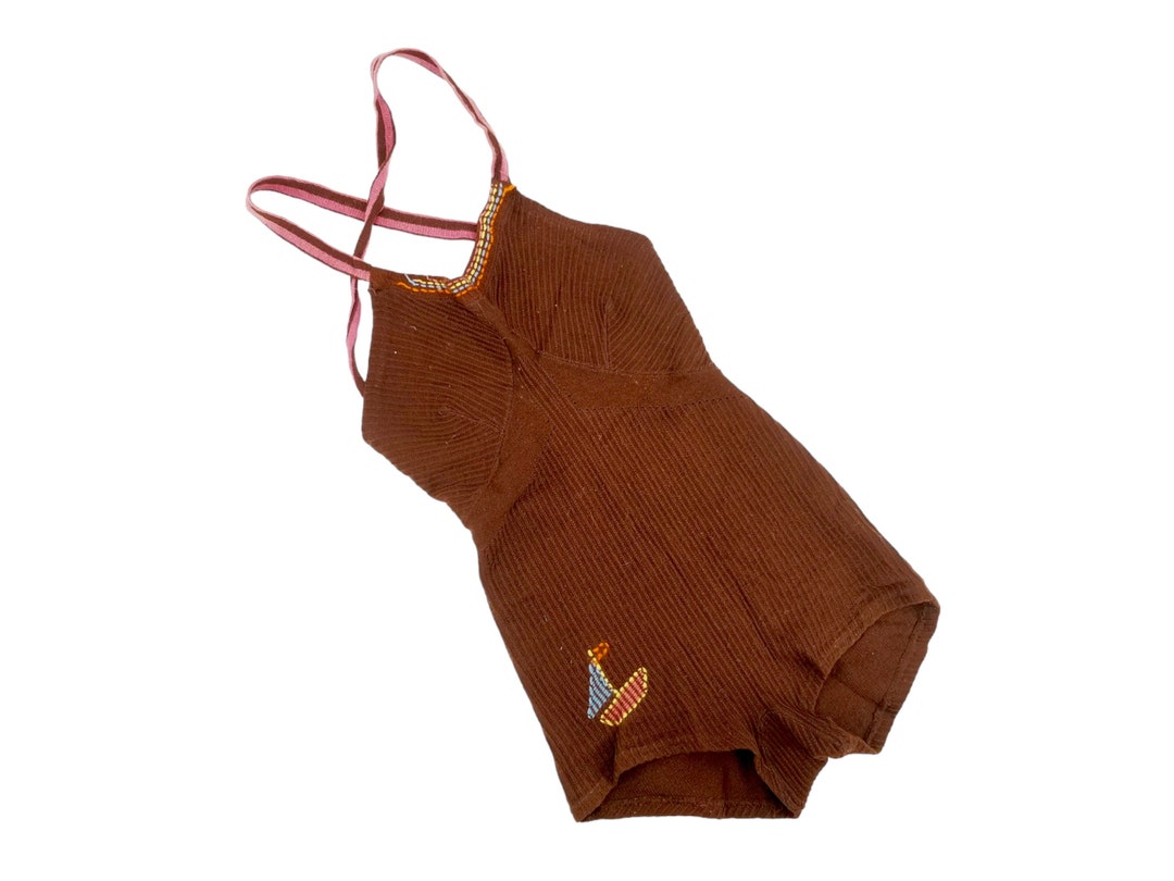 1940s Women's One-piece Wool Swimsuit With Hand-embroidered Sailboat ...