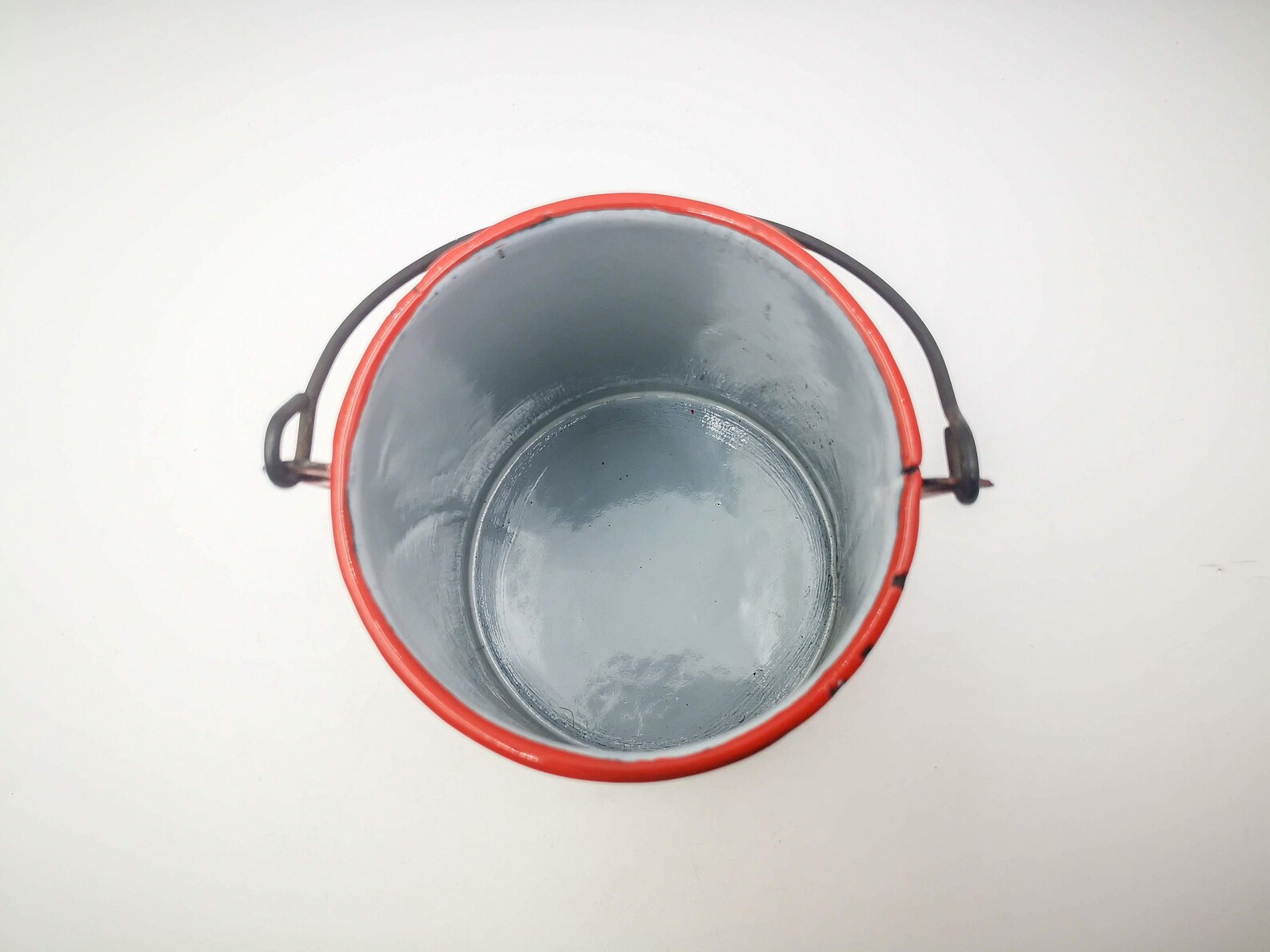 Antique French Enamel Milk Pail Bright Red Black & White - Etsy