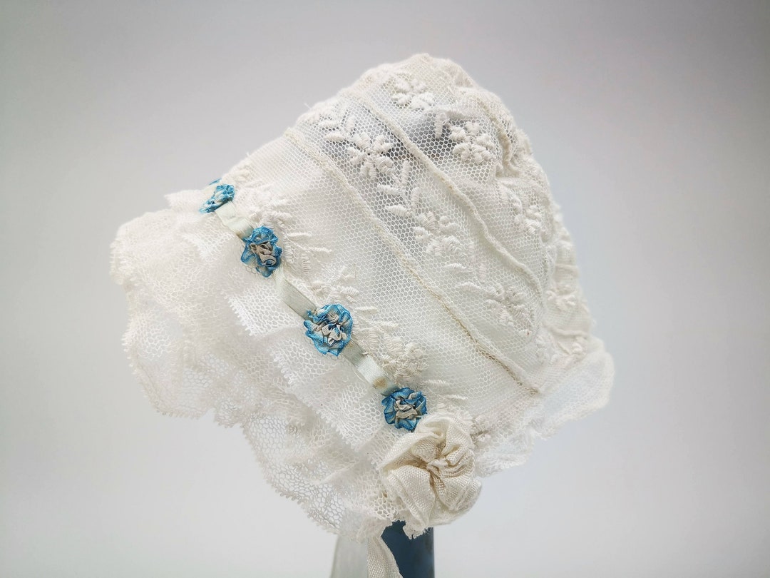 Antique French Tulle Lace Baby Bonnet, Rococo Silk Rosettes - Etsy