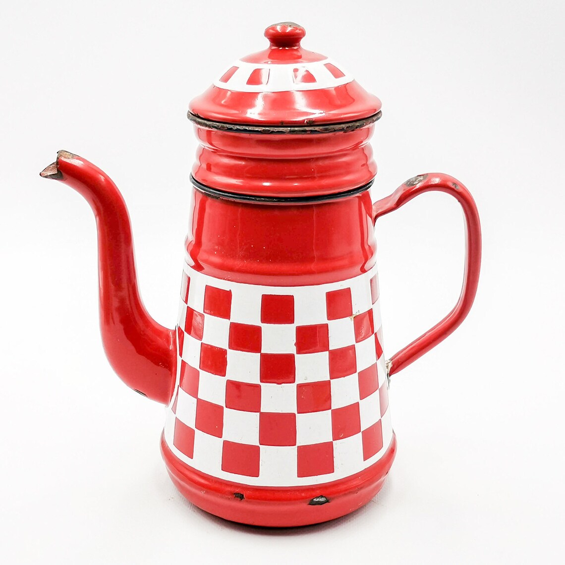 Enameled French Red COFFEE POT LUSTUCRU Checks Enameled - Etsy