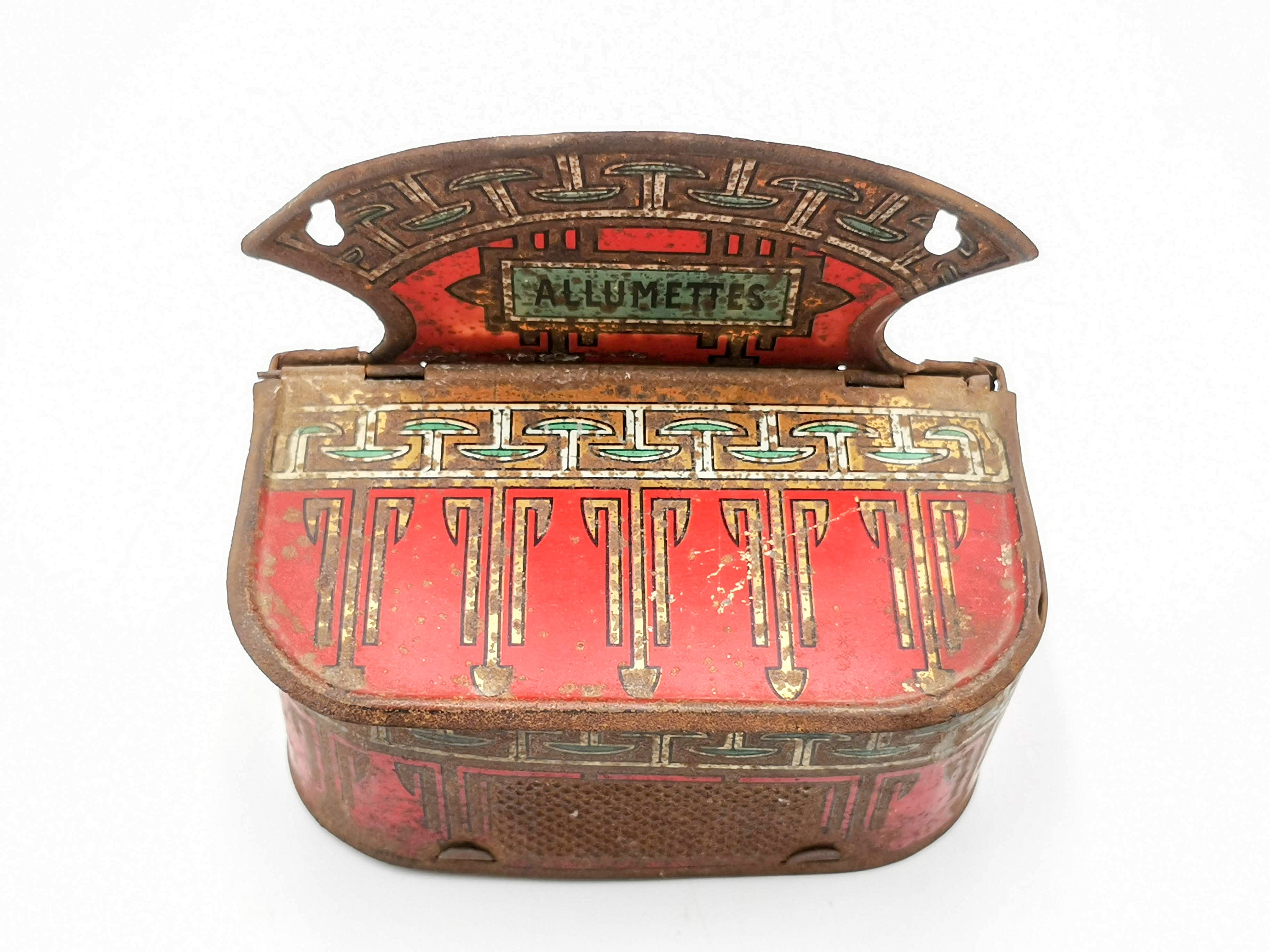 collectible match box container Antique tole ALLUMETTES BOX Art Nouveau ...
