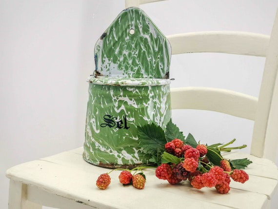Antique French Enameled SALT BOX Marbled Decor Green & White - Etsy