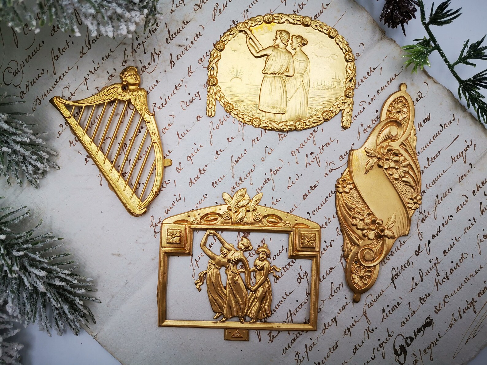 Vintage Metallic Gilded Decorations for Christmas Tree Gilded - Etsy