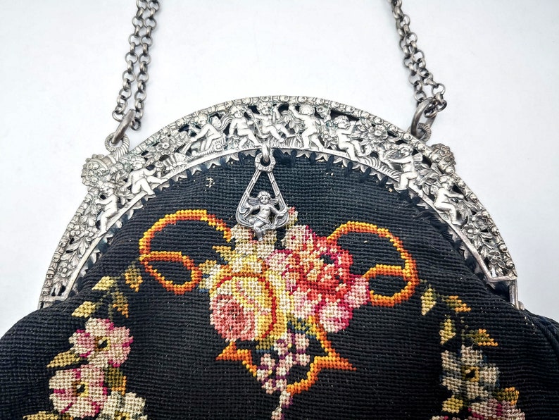 Antique Petit Point Purse Evening Bag Black Color & Roses - Etsy
