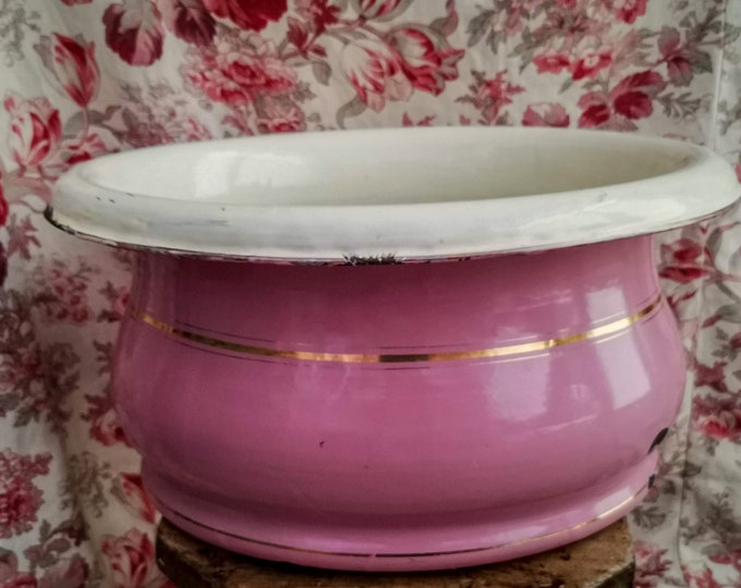 Antique Rare French Enamel Foot Wash Basin, Pink Enamel Foot Wash Basin ...