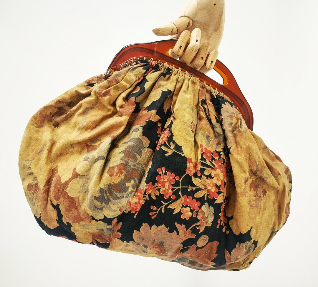 Antique French Hand Bag, Hand Crafted Bag Made With Floral Fabric ...