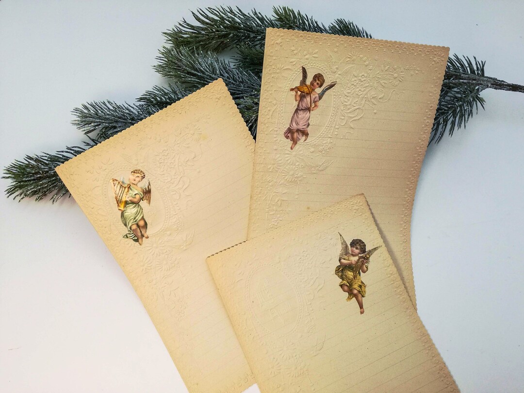 Antique Italian Christmas Letter Paper, Embossed Angels, Early 1900s ...