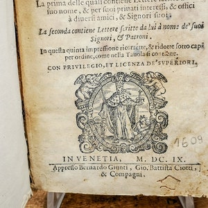 Antique Rare Italian Book Printed in Venice, 1609, Hand Painted Spine ...