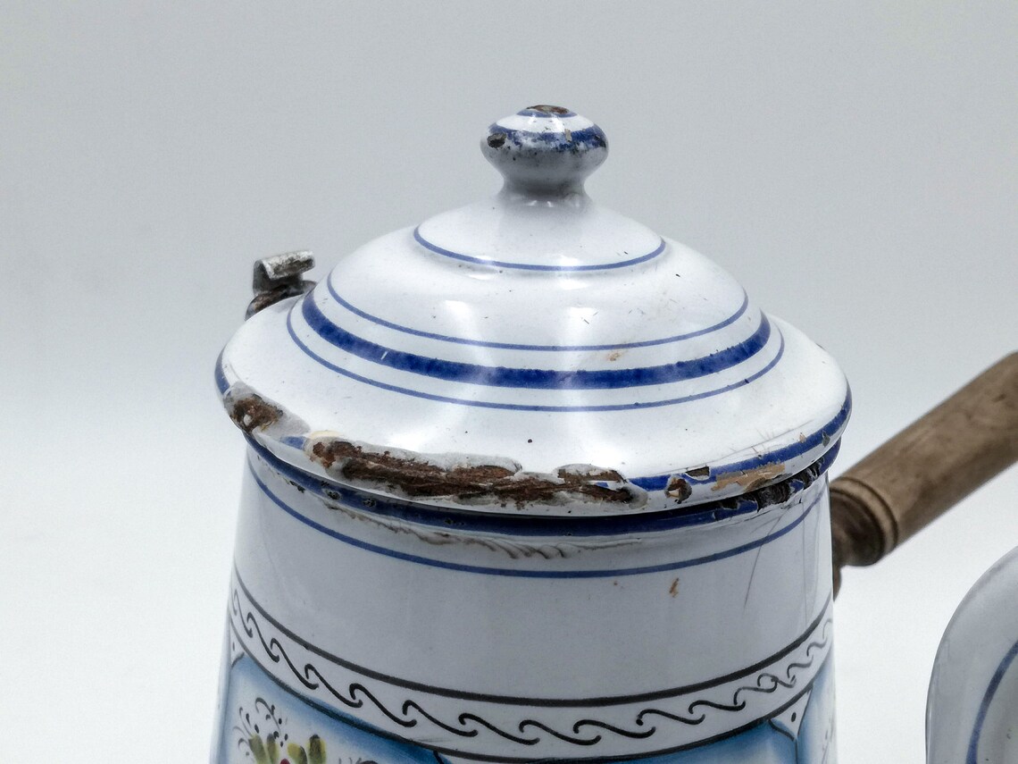 Enamel French COFFEE BIGGIN White Base & Hand Painted - Etsy