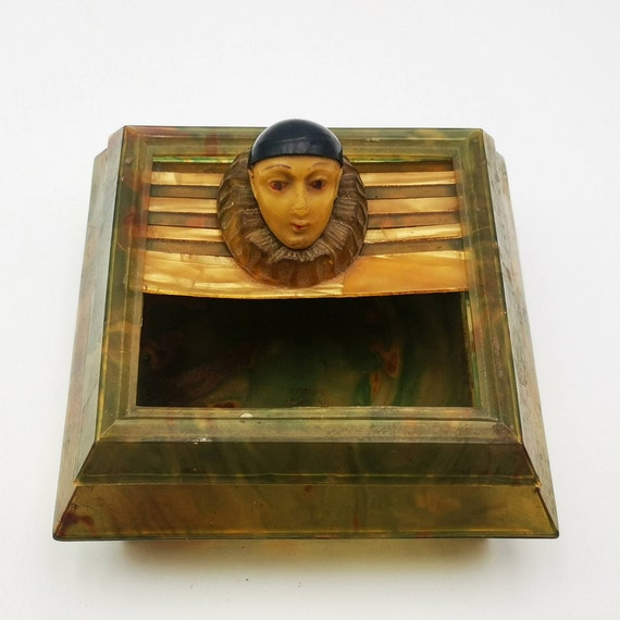 Antique French celluloid powder box, Art Decò powder … - Gem