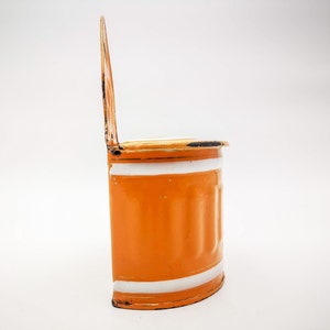 Antique French Enamel SALT BOX, Orange Enamel Salt Box, White Stripes ...