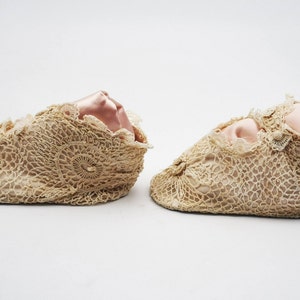 Antique French Irish Crochet Lace Cot Shoes, Beige Silk and Crochet ...