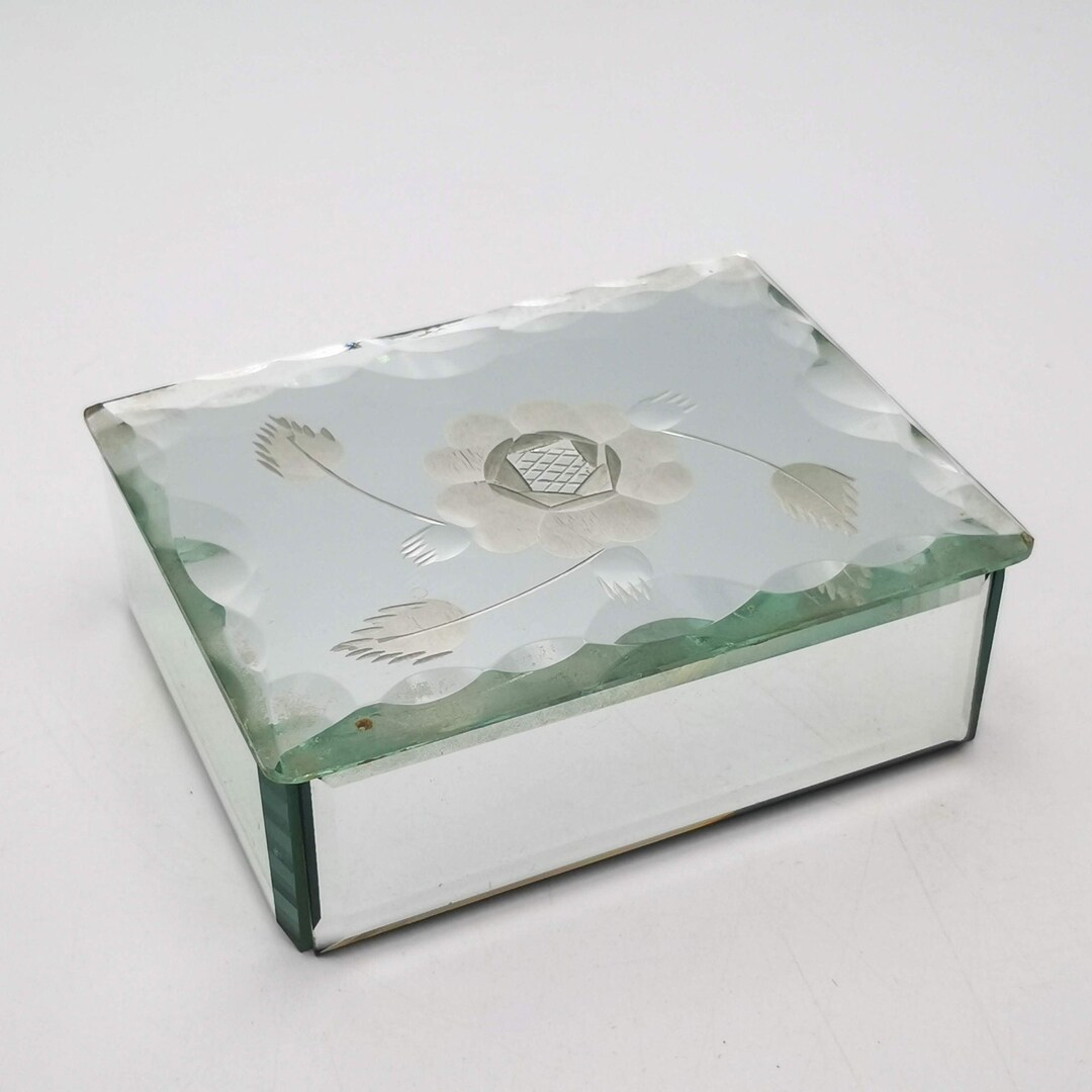 Vintage Art Deco Mirrored Jewelry Box, Beveled Edge Flower Design - Etsy