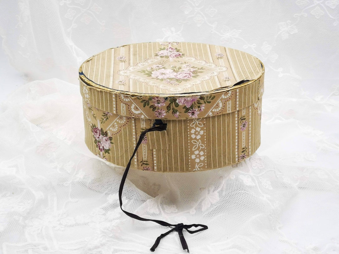 Antique Cardboard Box, Antique French Oval Box, Covered With Antique ...