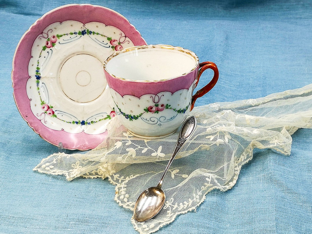 VIEUX PARIS Antique French Tea Cup & Saucer Pink With Antique Roses ...