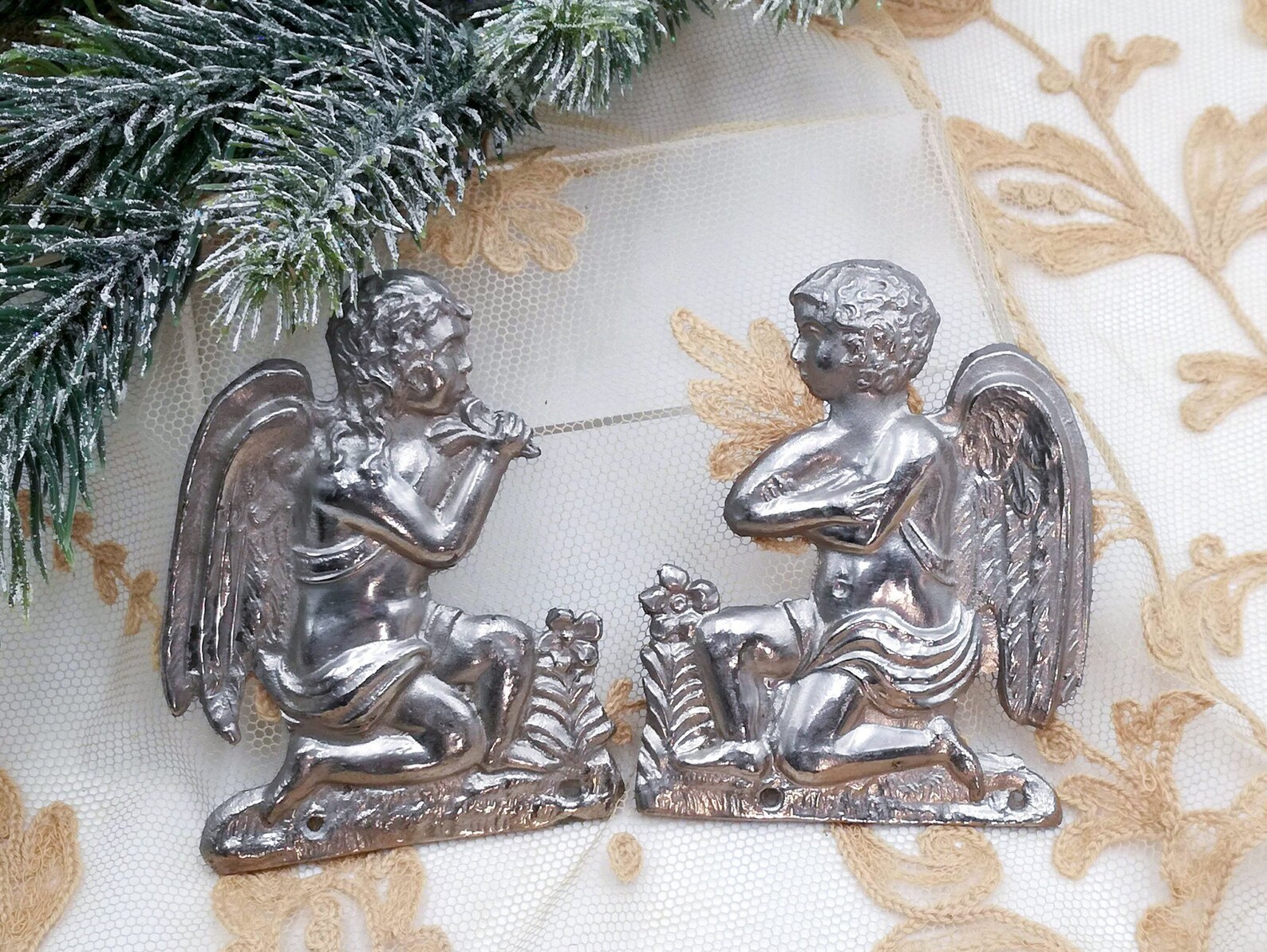 Pair of Antique French Cast Iron Angels Appliques Christmas - Etsy
