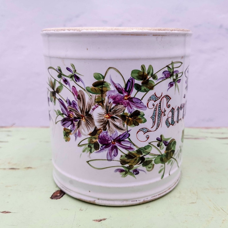 Antique French Farine Pot, Hand-painted Violets, Earthenware Kitchen ...