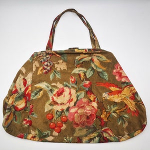Antique French Hand Bag in Chintz Fabric With Tobacco, Birds & Ramage ...