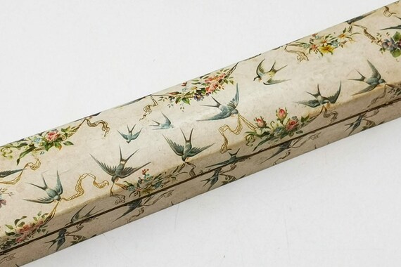 Antique Silk Hand Fan, Carved Sticks, Sequins, with O… - Gem