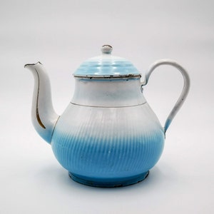 Antique Enamel Tea Pot, Shaded in Light Blue With Raised Stripes ...