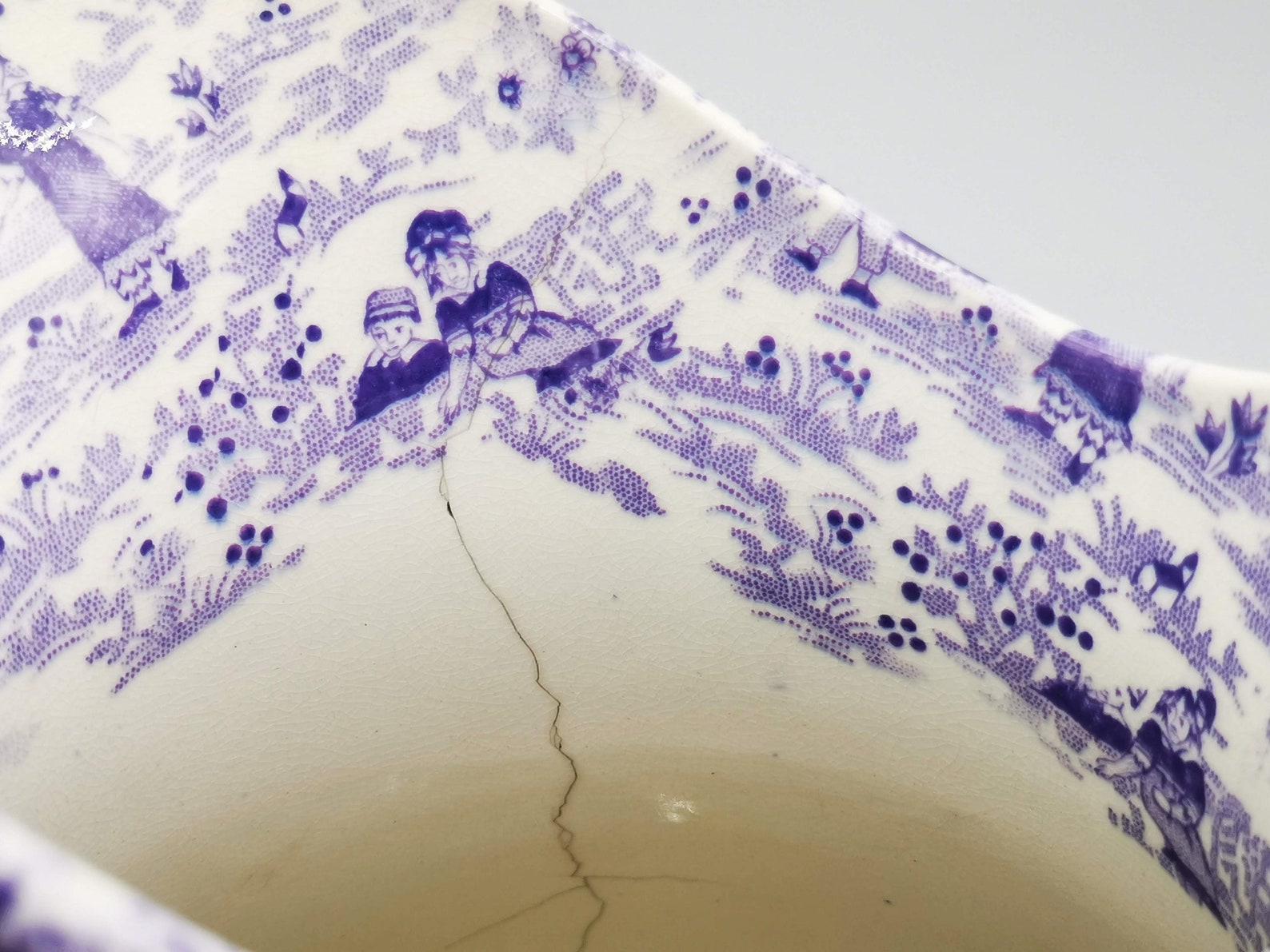 Antique Purple Transferware Pitcher, Children Playing, Dutch Terre De ...