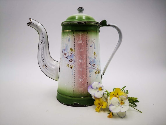Antica rara CAFFETTIERA FRANCESE in smalto sfumata in rosa e | Etsy