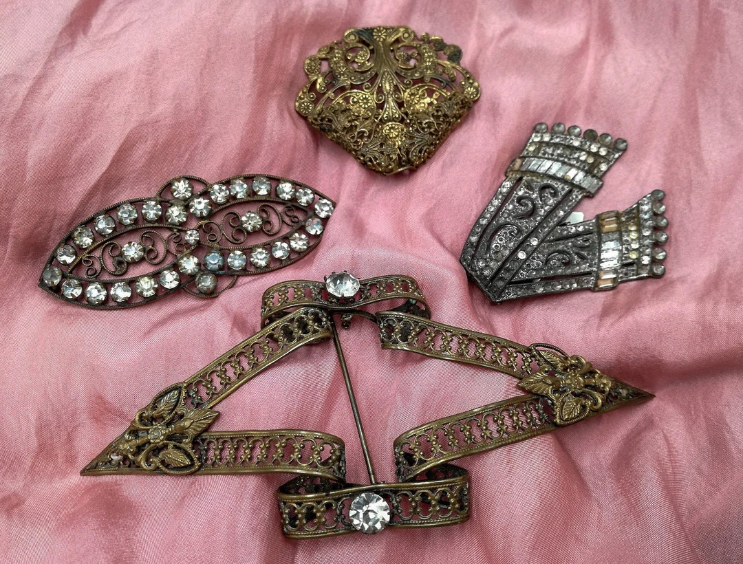 Batch of Antique Belt Buckles and Foulard Brooch, Antique Buckles ...