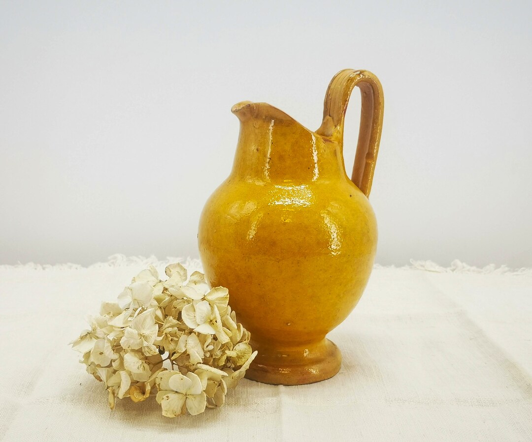 Antique French Pitcher Yellow Glazed Terracotta Pitcher - Etsy