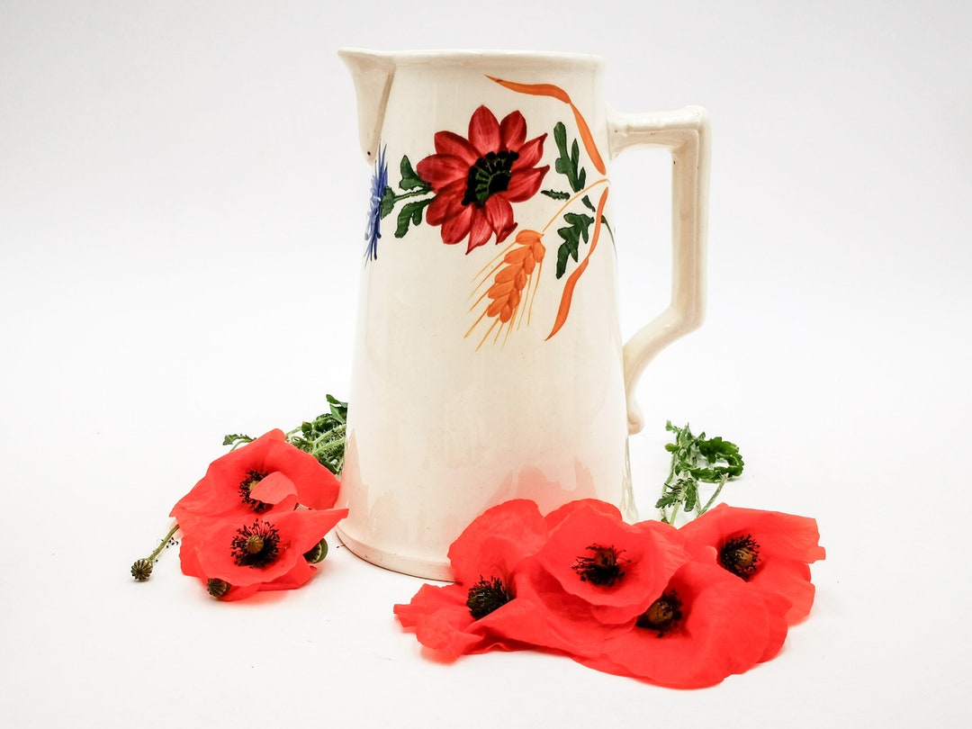 Antique French Ceramic Pitcher, Erthenware Milk Jug With Poppies, Ears ...