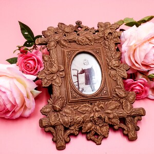 Antique French Pressed Cardboard Photo Frames, Embossed Roses and Black ...