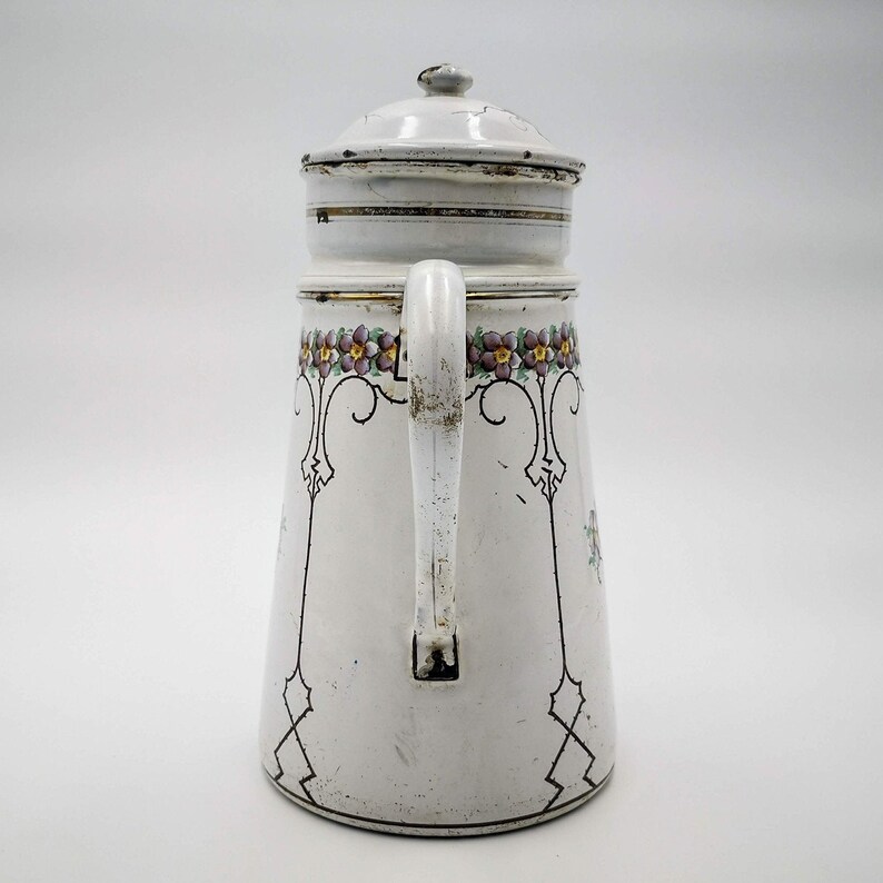 Antique Enamel German Coffee Pot White Art Nouveau Style | Etsy