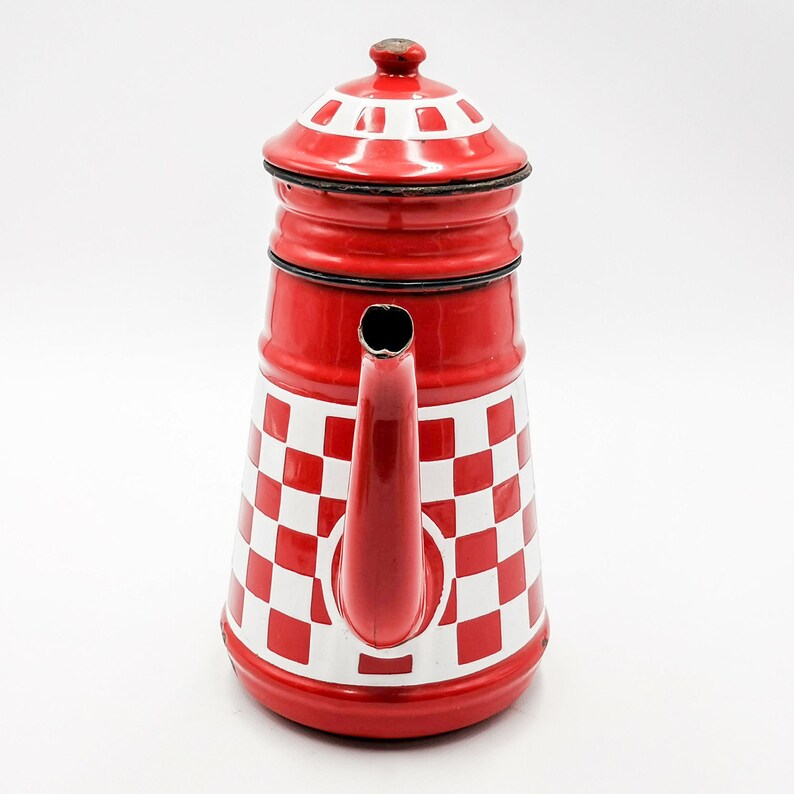 Enameled French Red COFFEE POT LUSTUCRU Checks Enameled - Etsy