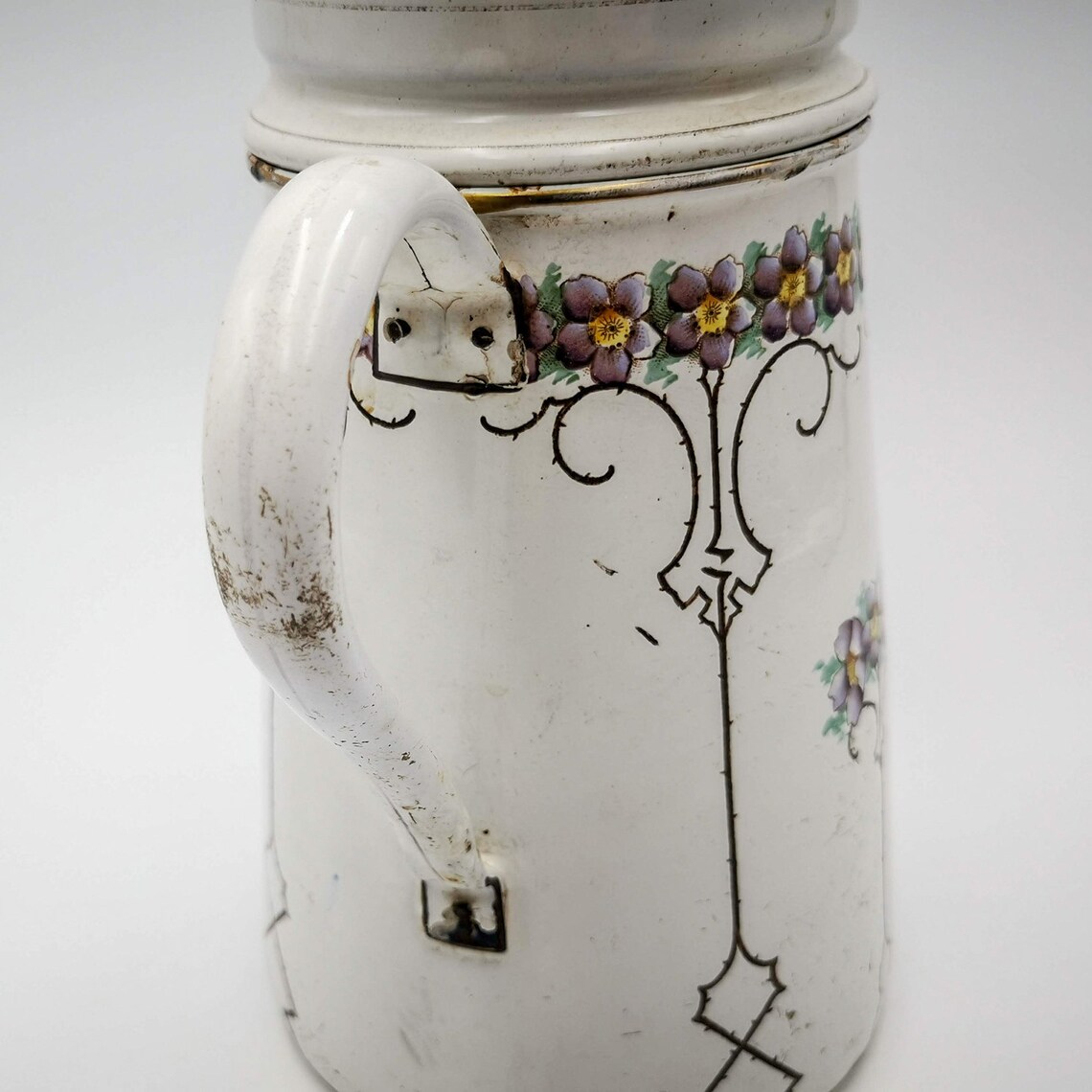 Antique Enamel German Coffee Pot White Art Nouveau Style | Etsy