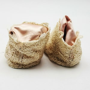 Antique French Irish Crochet Lace Cot Shoes, Beige Silk and Crochet ...