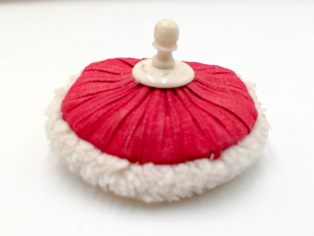 Antique French Peluche & Silk Powder Puff With Carved Bone Handle ...