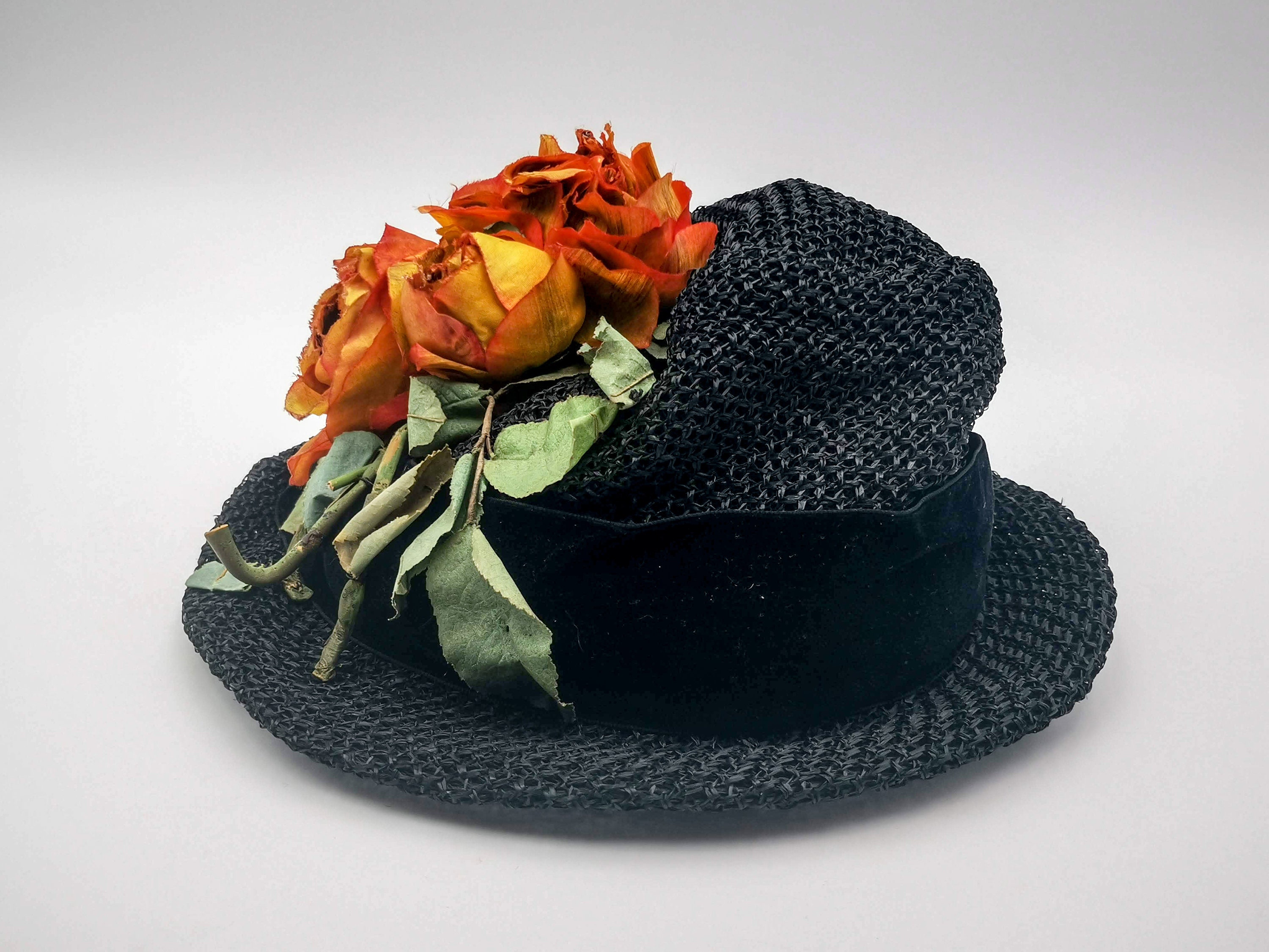 Antique French straw hat black straw hat for lady with black | Etsy