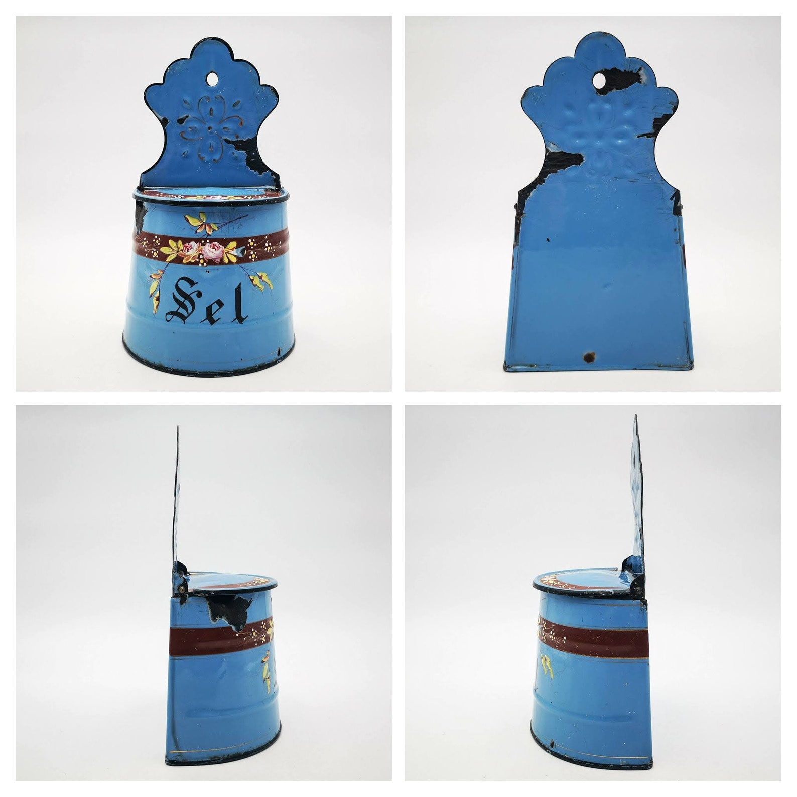 Antique French Enameled Salt Box Blue Salt Box With Hand - Etsy